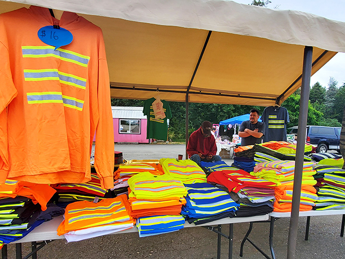 High-visibility workwear stacked in eye-catching orange and yellow&mdash;because sometimes the best deals are the ones that help you stay seen.