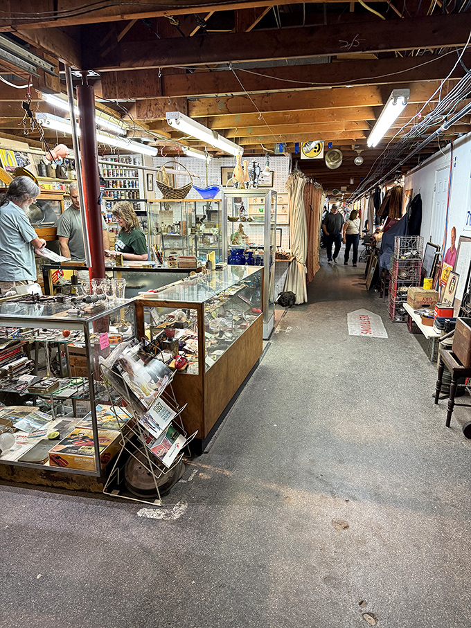 Narrow pathways to nostalgia heaven. Each glass case contains someone's past waiting to become part of your future home decor story.