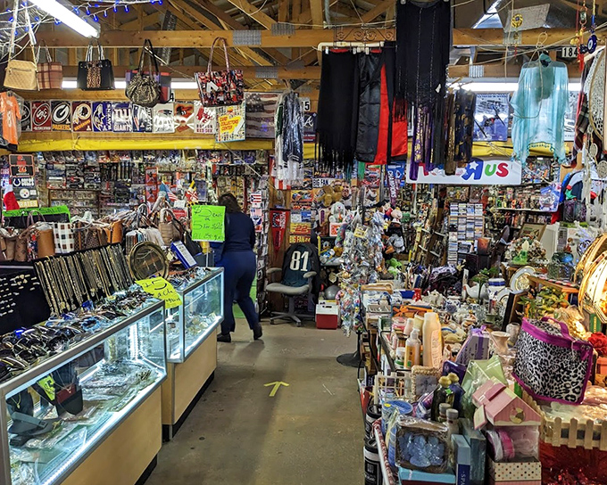 Garden tools, colorful hula hoops, and vintage kitchenware create a symphony of possibilities. One person's castoff becomes another's conversation piece.