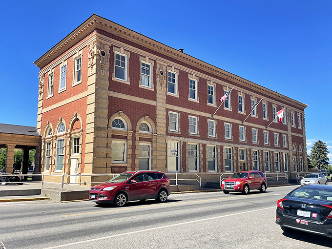 The historic depot building stands as a testament to Livingston's railroad roots, its brick facade housing stories of travelers from another era.