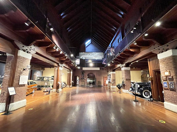 Cathedral ceilings meet horsepower heaven. The museum's grand hall showcases automotive treasures with the reverence of fine art in a space that whispers "hallowed ground" to car enthusiasts.