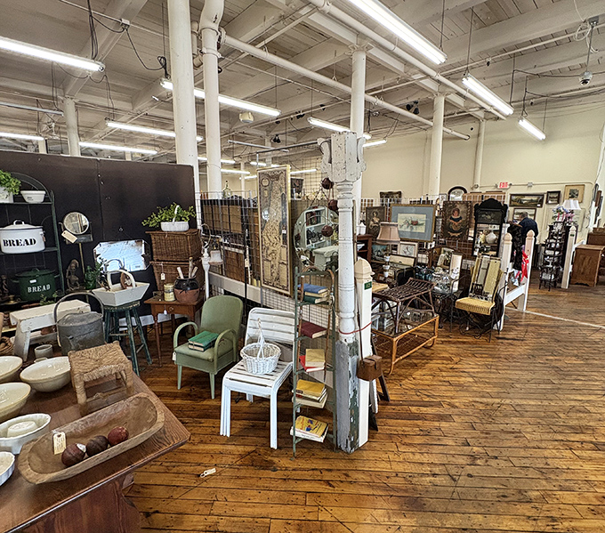 White columns and warm wooden floors create the perfect backdrop for this carefully curated chaos of history and craftsmanship.