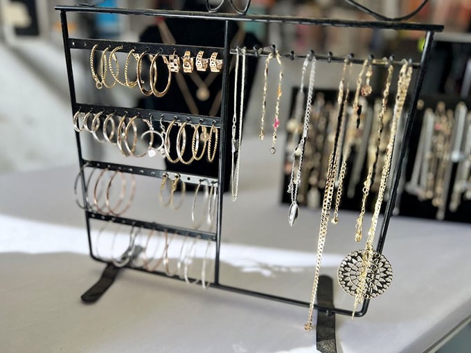 Jewelry hunters, rejoice! This glittering display of bangles, necklaces and hoops proves one person's downsizing is another's fashion upgrade.