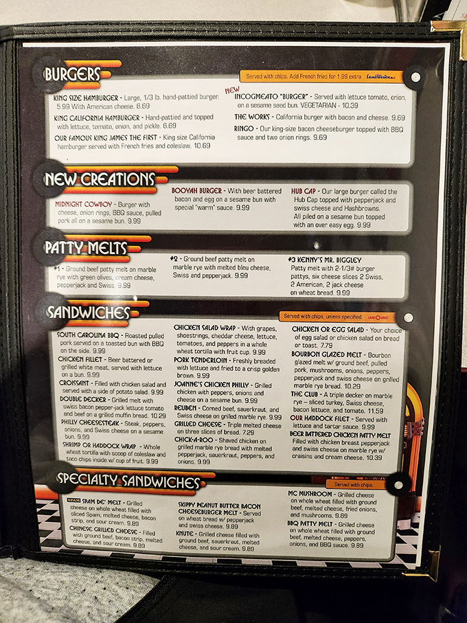 The menu at Kenny's reads like a love letter to American comfort food, with each item promising a relationship status: "It's complicated" with your diet.