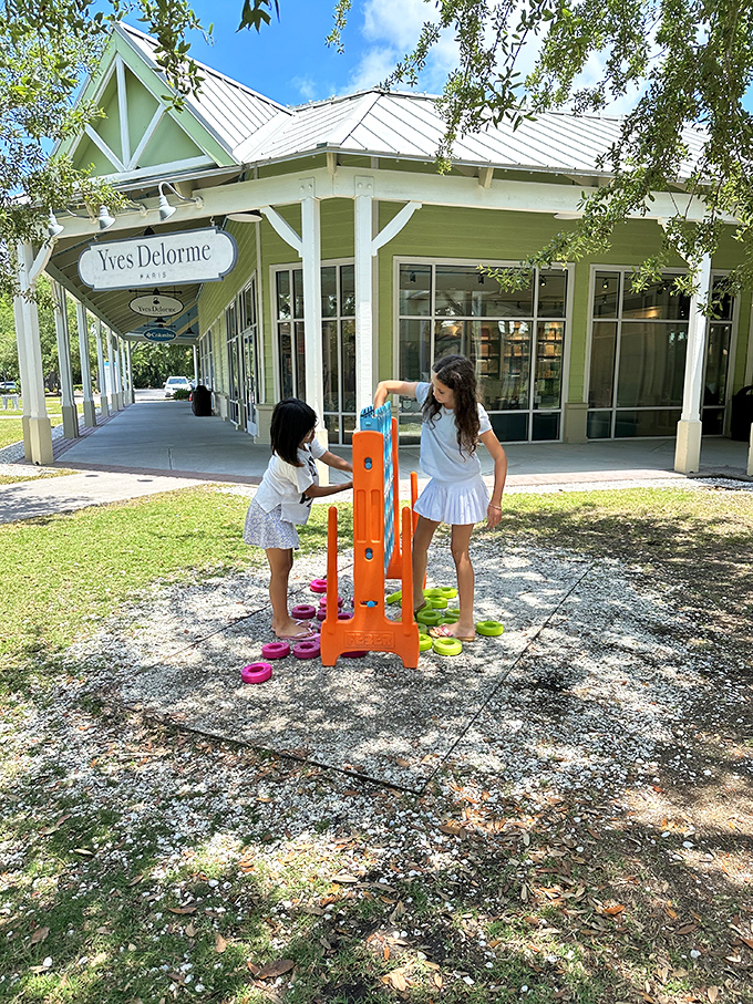 Outside Yves Delorme, young visitors enjoy a playful break from shopping&mdash;proof that Tanger caters to bargain hunters of all ages.