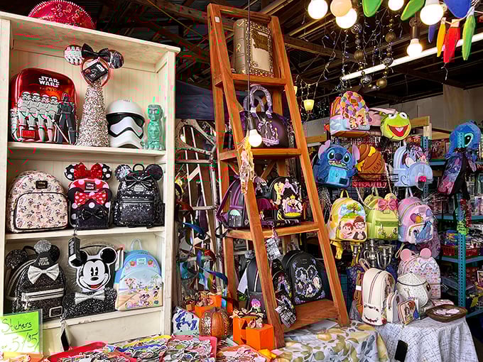 Disney fans, rejoice! This booth's collection of character backpacks and memorabilia proves that mouse-eared magic isn't just found in Orlando.