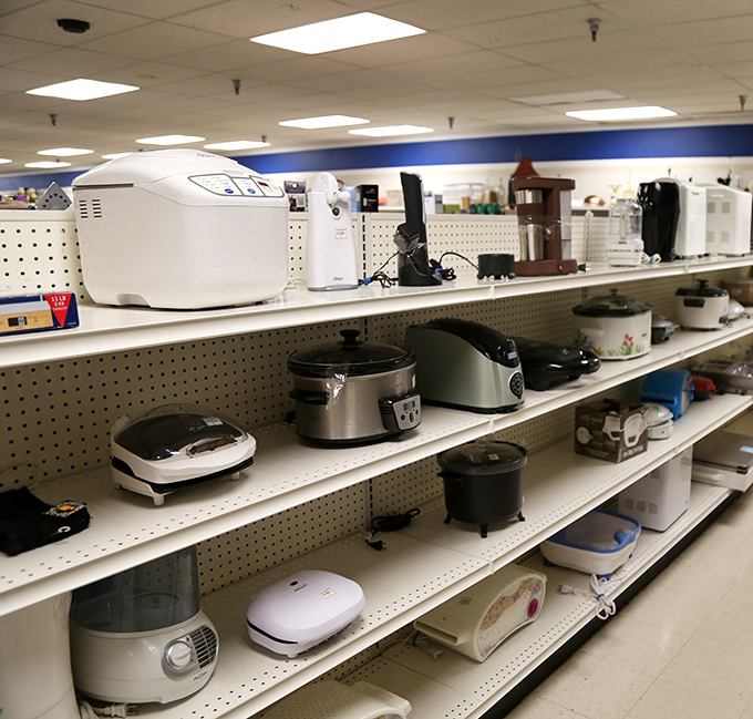 Kitchen appliance heaven where rice cookers, slow cookers, and toasters get their second act. One shopper's donation becomes another's culinary revolution.
