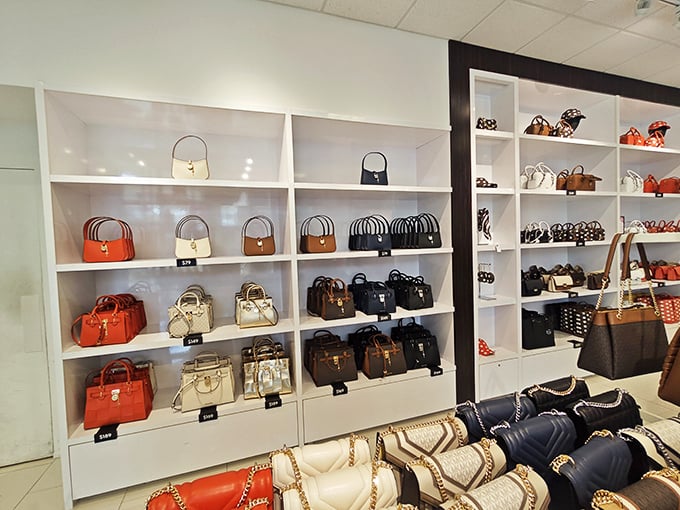 Handbag heaven awaits inside, with rows of colorful Coach and Michael Kors treasures arranged like a fashionista's fantasy library.