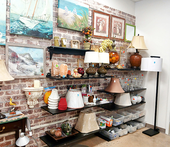 This lamp display could illuminate your life and your living room. One person's castoff becomes another's conversation piece.