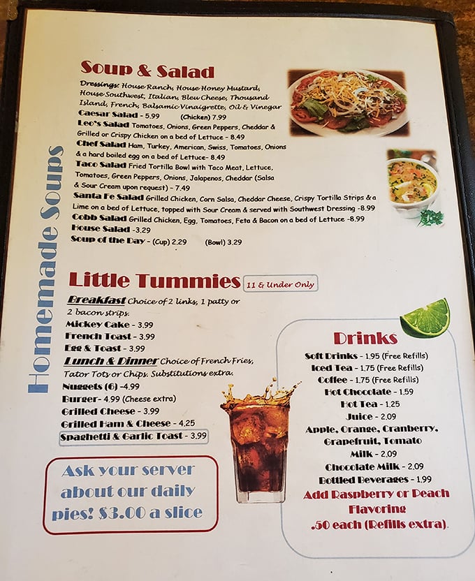 The menu at Leo's reads like a love letter to comfort food classics, with homestyle options that make decision-making deliciously difficult.