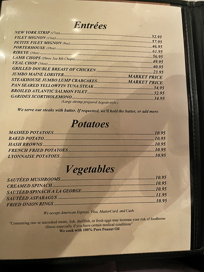 This menu isn't trying to impress you with fancy descriptions&mdash;it's confident enough to let "New York Strip" and "butter" speak for themselves.