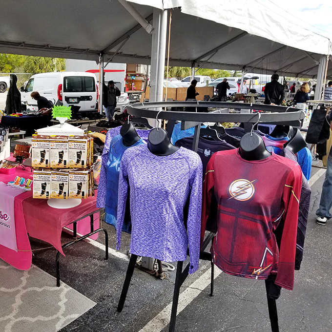 Superhero fashion meets Florida practicality. That Flash shirt isn't just showing your DC allegiance&mdash;it's promising to keep you cool during your lightning-fast bargain hunting missions.