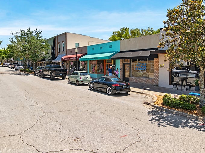 Main Street Clermont: where parking is still possible and nobody's honking at you to hurry up and decide where to eat.