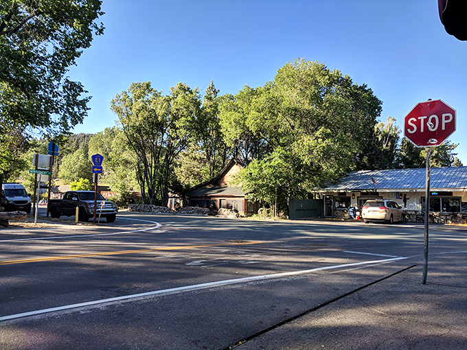 Main Street Markleeville&mdash;where rush hour means three cars might arrive at the stop sign simultaneously.