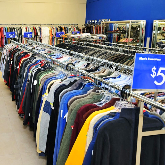 A kaleidoscope of men's sweaters awaits at $5 each. That's less than your morning latte for something that'll keep you warm all winter.