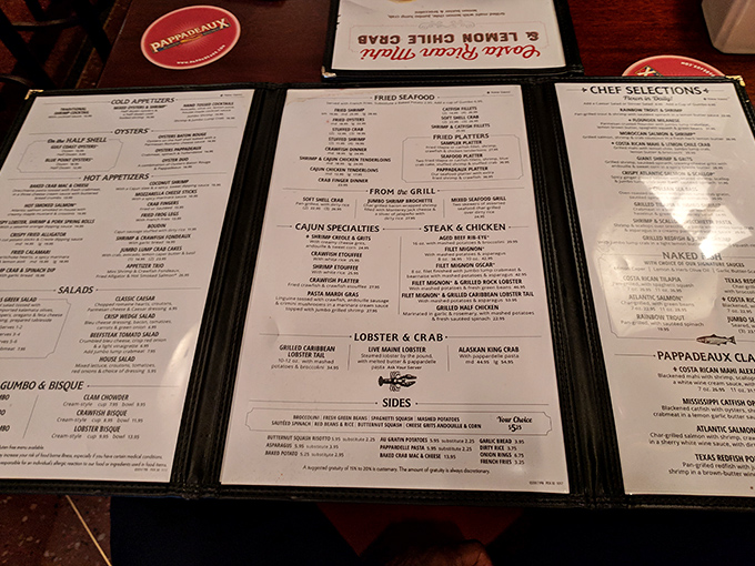 The menu at Pappadeaux isn't just reading material&mdash;it's a treasure map where X marks the spot for your next food obsession.