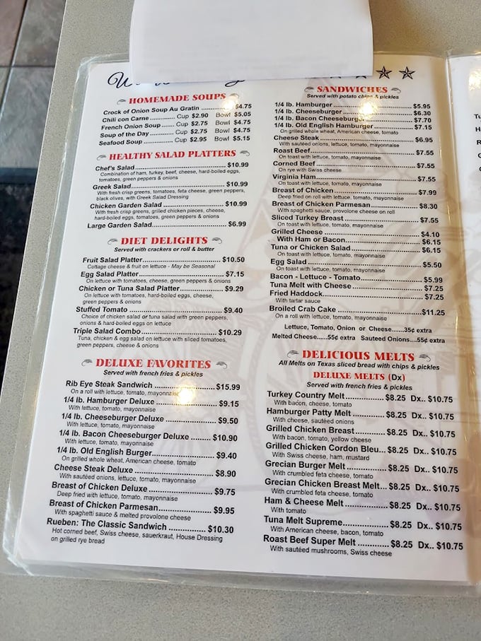 A menu that requires both reading glasses and decision-making skills. So many choices, you might need to flip a coin or just become a regular.