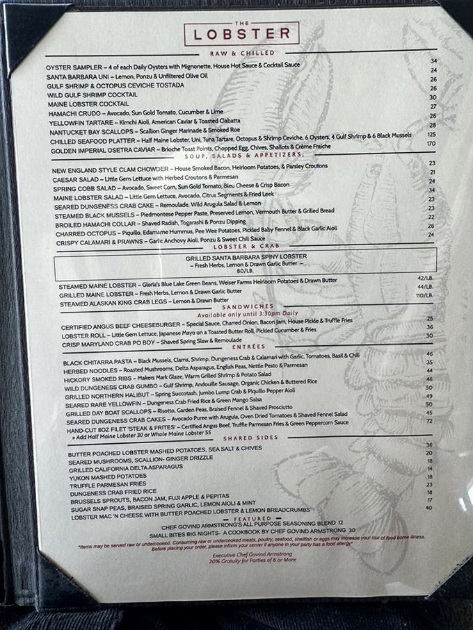 This menu isn't just a list of dishes&mdash;it's a maritime treasure map where X marks the spot for Maine lobster glory.