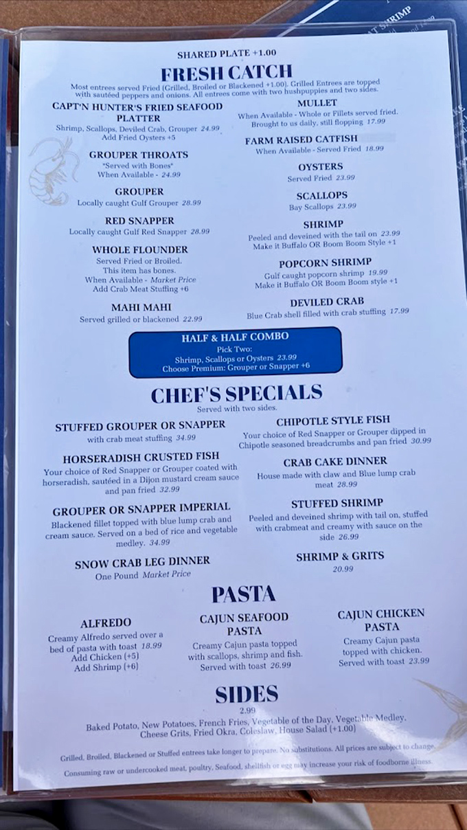 This menu isn't just a list of options&mdash;it's a love letter to the Gulf. Each item represents decades of Florida fishing tradition served on a plate.