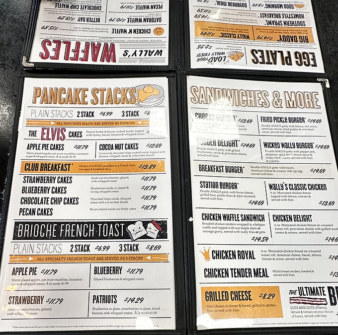 This menu isn't just a list of options&mdash;it's a roadmap to breakfast nirvana with detours through waffle country and omelet valley.