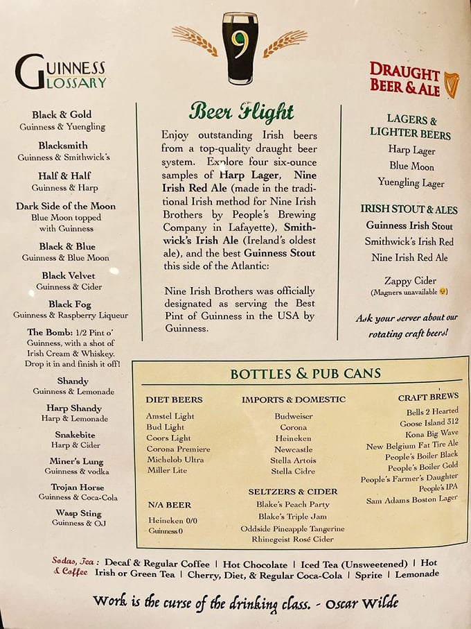Beer flights featuring Guinness concoctions with names like "Black Velvet" and "Trojan Horse"&mdash;because why have one when you can sample many?