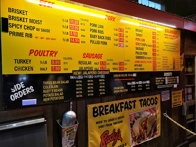The menu board &ndash; a yellow monument to meat that doesn't waste time with fancy descriptions. When the food's this good, adjectives are unnecessary.