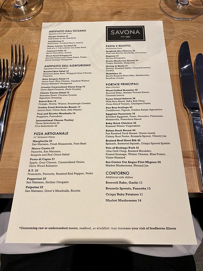 This menu isn't just reading material&mdash;it's a roadmap to flavor country with Italian coordinates and seafood detours worth every mile.