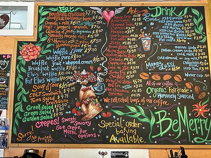 This isn't just a menu&mdash;it's a colorful roadmap to happiness. The Fat Elvis Waffle alone is worth the pilgrimage to Truth or Consequences. 
