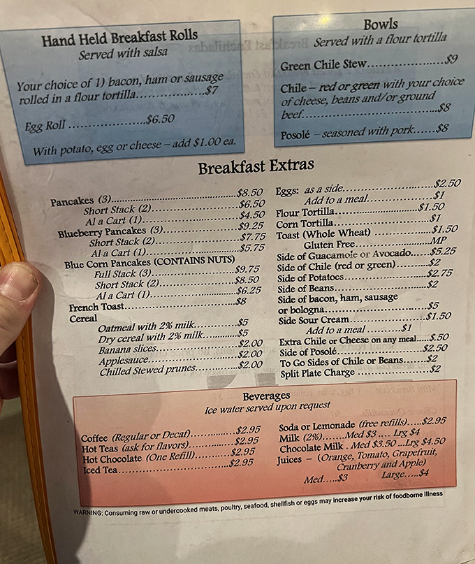 This menu isn't just a list of dishes&mdash;it's a roadmap to happiness. The breakfast burrito section alone deserves its own zip code. 
