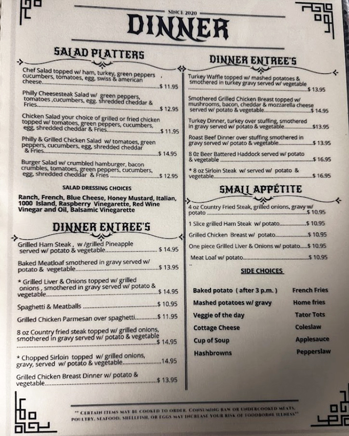 A menu this extensive means you'll need multiple visits, though let's be honest, you're ordering the Reuben.