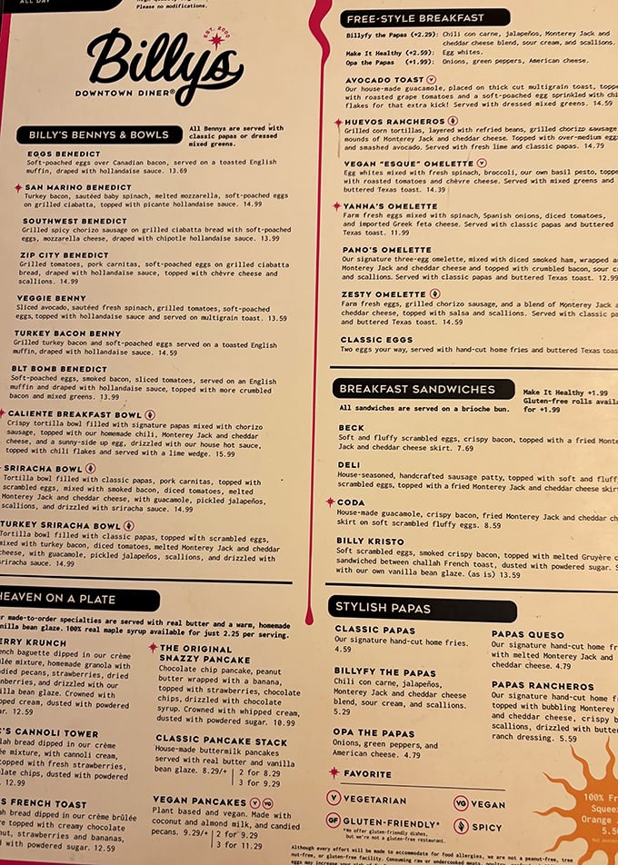 When a menu needs this much space to list all the Benedict variations, you know someone's been busy.