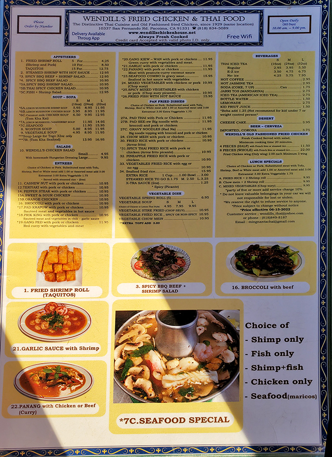 This menu is like the Rosetta Stone of deliciousness&mdash;deciphering the perfect combination of Thai cuisine and fried chicken excellence in one glorious document.