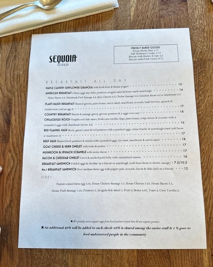 A menu that reads like breakfast poetry—simple, honest offerings that promise (and deliver) satisfaction without pretension or gimmicks.