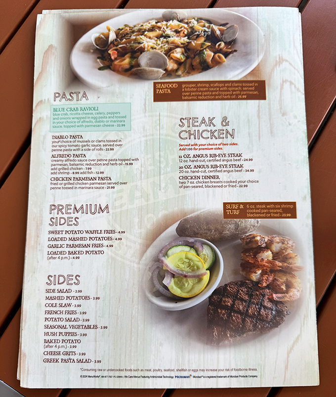 A menu that reads like love letters from the sea. Each description promises a vacation for your taste buds.