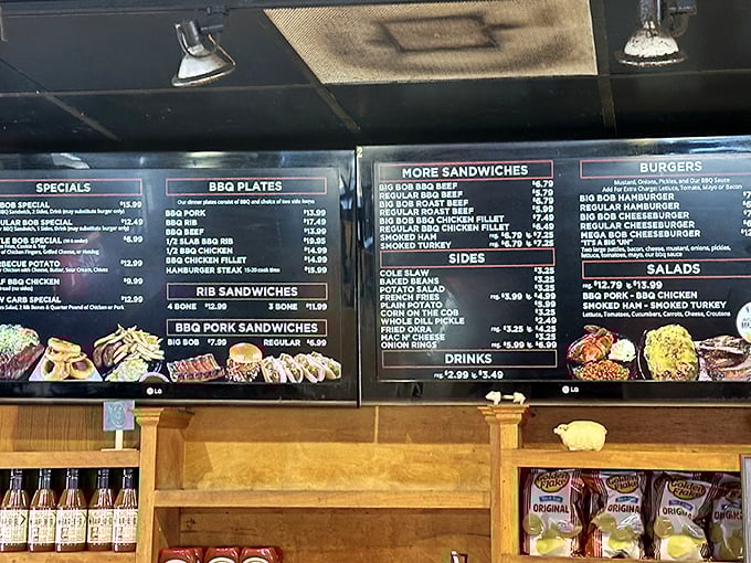This menu board isn't just a list&mdash;it's a sacred text of smoked meat possibilities that makes choosing just one item feel like Sophie's Choice for carnivores.