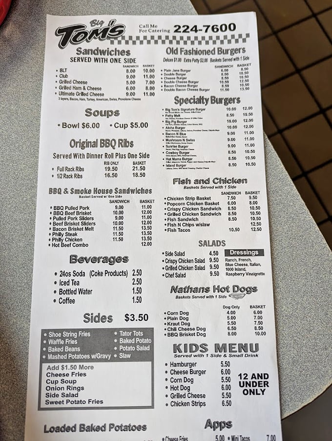 The menu reads like a love letter to American comfort food, with BBQ and burgers taking center stage.