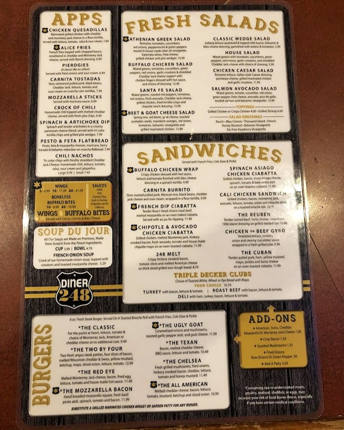 This menu isn't just extensive&mdash;it's a novel of culinary possibilities. From Alice Fries to The Ugly Goat burger, decision paralysis has never been so delicious.