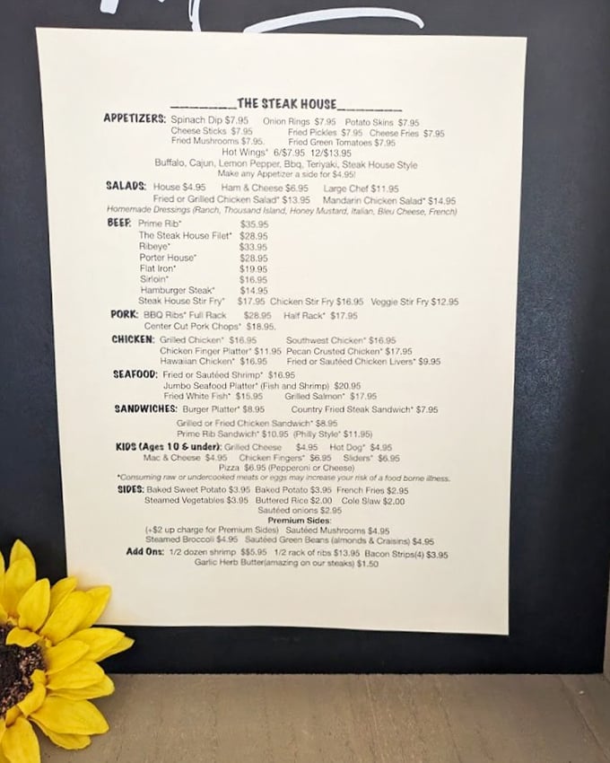 The menu reads like a love letter to carnivores, with supporting roles for seafood and poultry players.