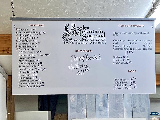 The menu board reads like a coastal dream sequence&mdash;a tantalizing roster of seafood treasures that somehow found their way to Wyoming's high elevation.