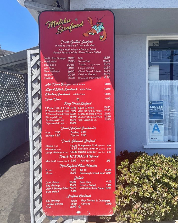The menu board reads like a love letter to the sea—grilled, fried, or sandwiched between bread, there's a seafood adventure waiting for every appetite.