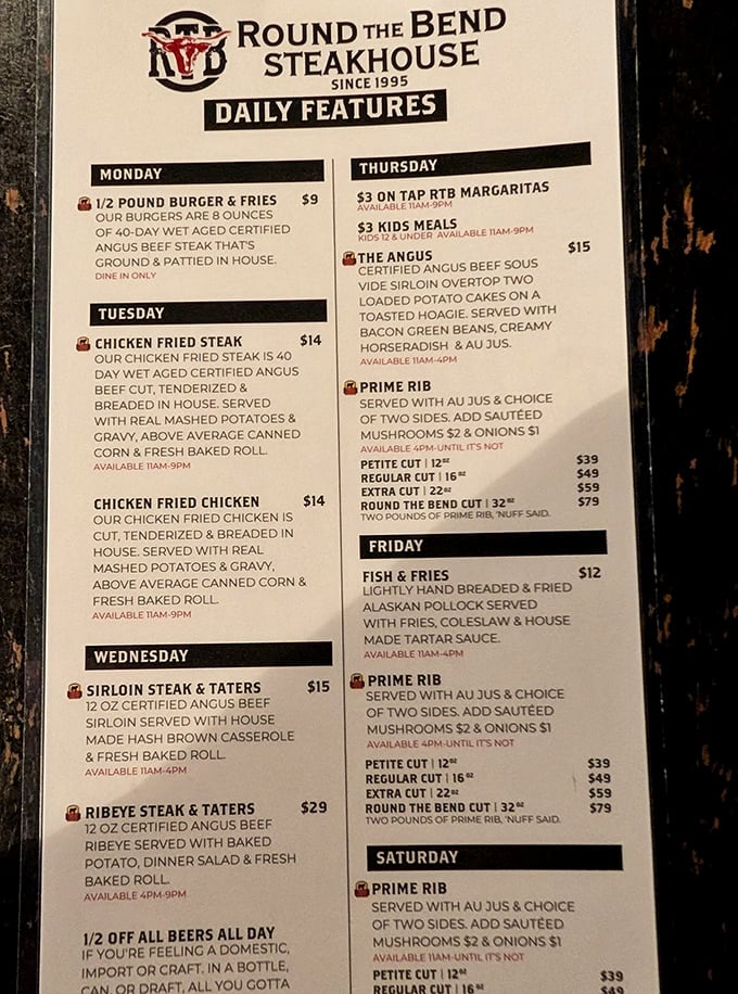 The daily specials board reads like a love letter to carnivores. Tuesday's chicken fried steak might be worth planning your entire week around.