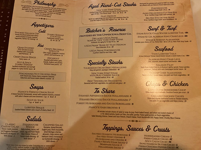 This isn't just a menu&mdash;it's a roadmap to happiness. Each category promises its own adventure, with that legendary French onion soup calling your name.