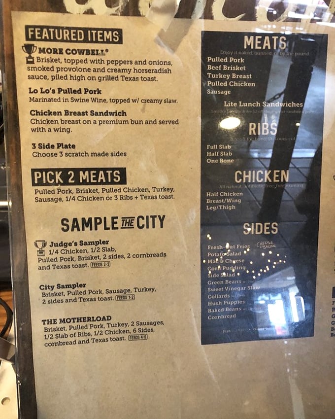 The menu board reads like a love letter to smoked meats&mdash;each option more tempting than the last.