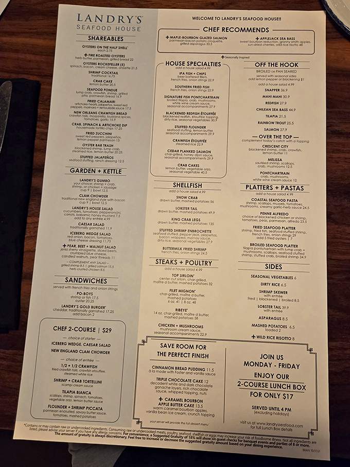 The menu reads like a love letter to the ocean &ndash; each description promising maritime delights that make you wonder how they got this fresh to Missouri.
