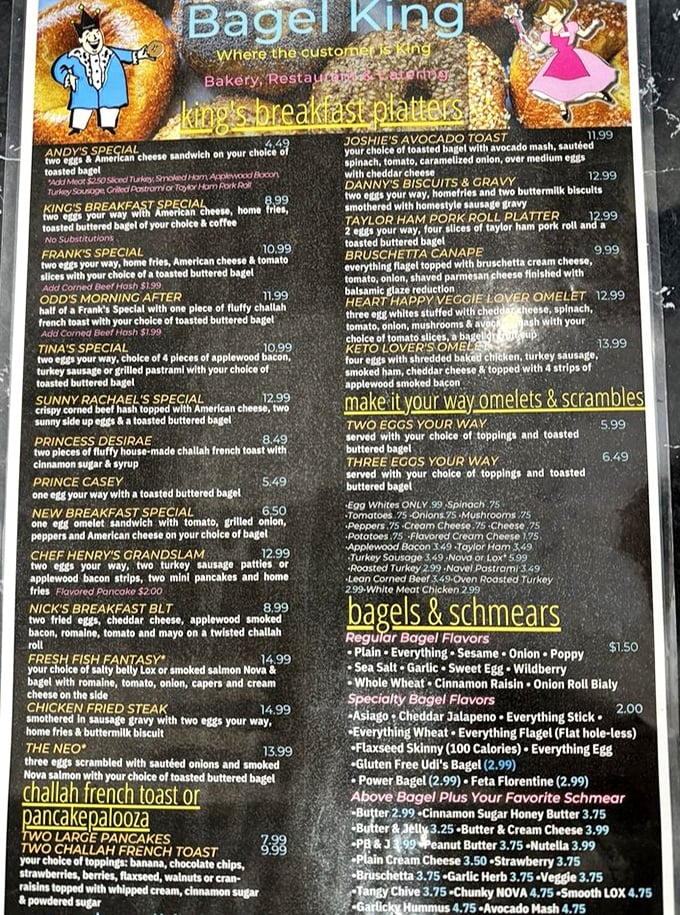 The menu reads like a love letter to breakfast classics, with enough options to induce a delightful form of morning decision paralysis.