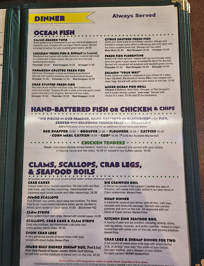 This menu isn't just a list of dishes&mdash;it's a maritime treasure map where X marks the spot for seafood nirvana.