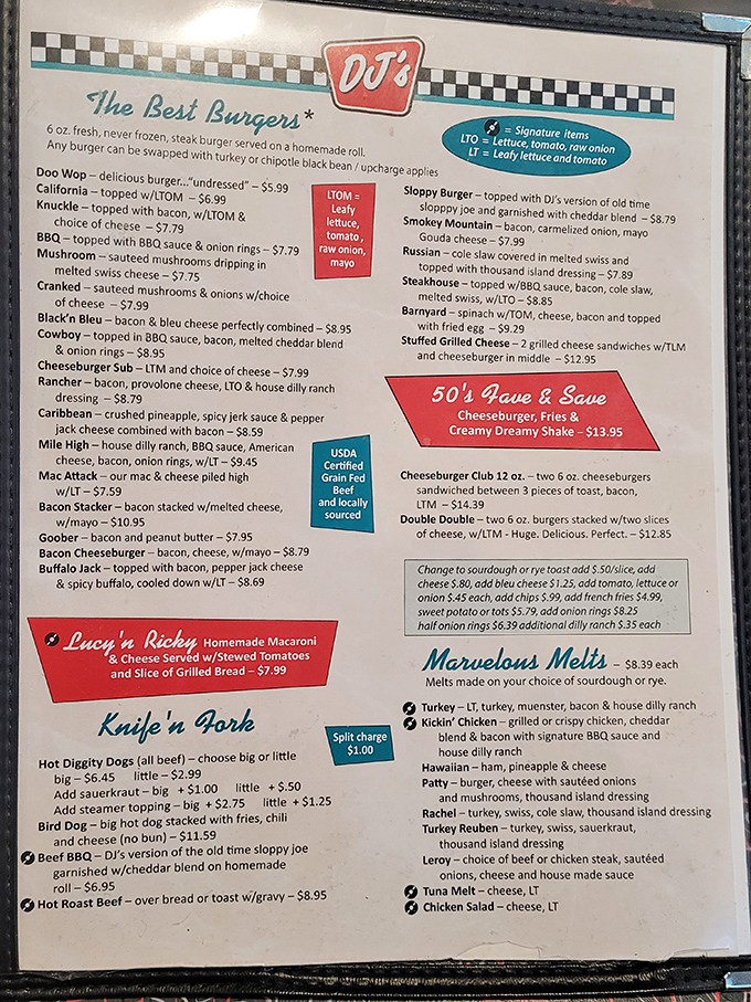 This menu isn't just a list of food&mdash;it's a roadmap to happiness. The "Goober" burger with peanut butter? That's culinary courage.