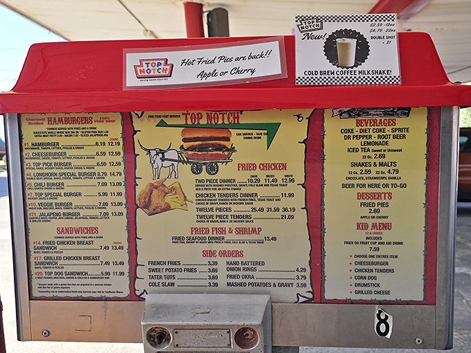 A menu that hasn't changed much because perfection doesn't need updating. Those hot fried pies are worth the trip alone!