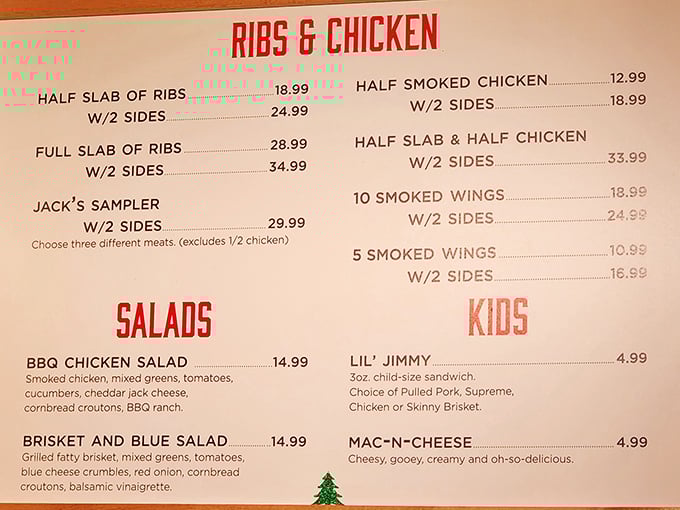 The menu reads like barbecue poetry &ndash; ribs, chicken, and samplers that make decision-making the hardest part of your visit.