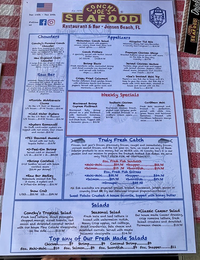 The menu reads like a love letter to seafood lovers. Notice the "Truly Fresh Catch" promise &ndash; they're not kidding around.